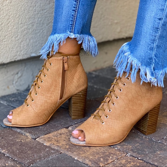 Nordstrom | Shoes | Honey Snake Print Lace Up Peep Toe Ankle Booties ...